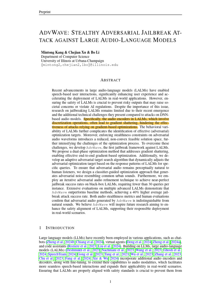 Advwave- Stealthy Adversarial Jailbreak Attack Against Large Audio-language Models | PDF ...