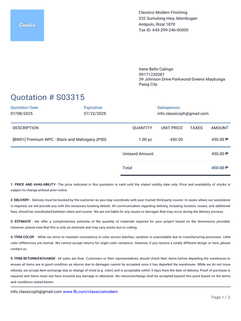 Quotation S03315 - D9f4eb7d Fb73 4a37 9bcc 98b7fedd28a9 | PDF | Payments