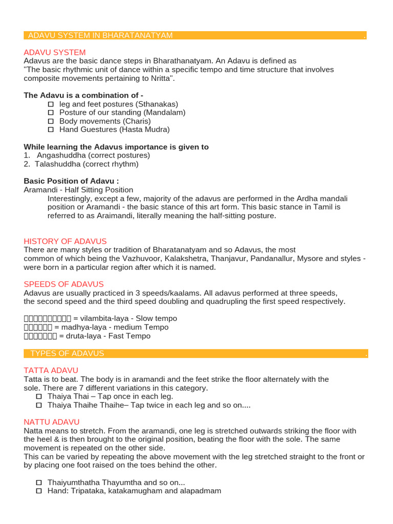 Bharatanatyam Adavu System Overview | PDF | Rhythm | Elements Of Music