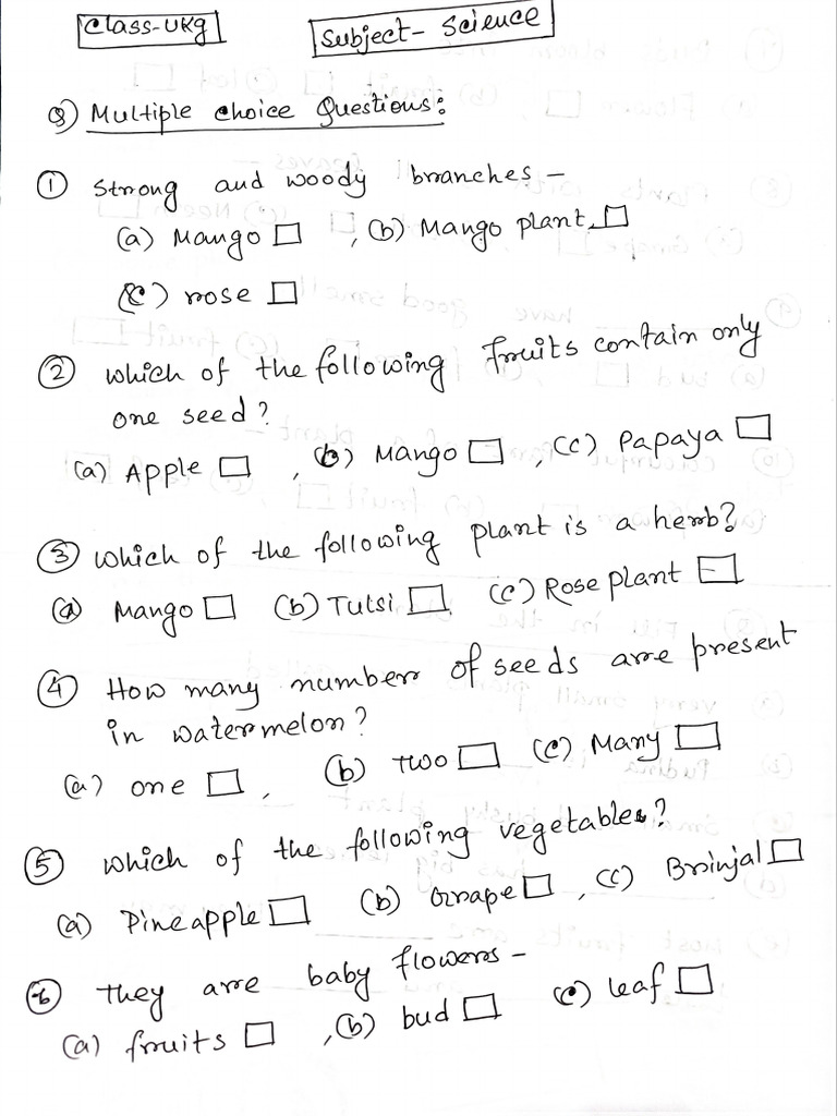 Class-ukg Science Model Paper 2025 | PDF