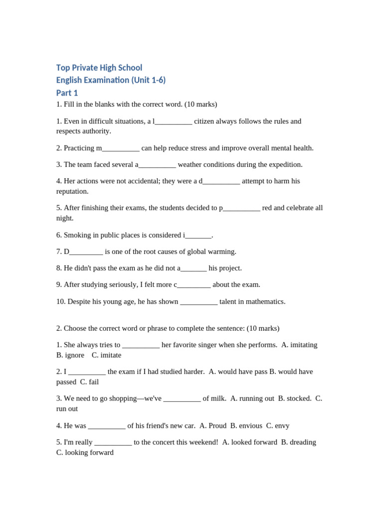 Private High School English Exam Guide | PDF