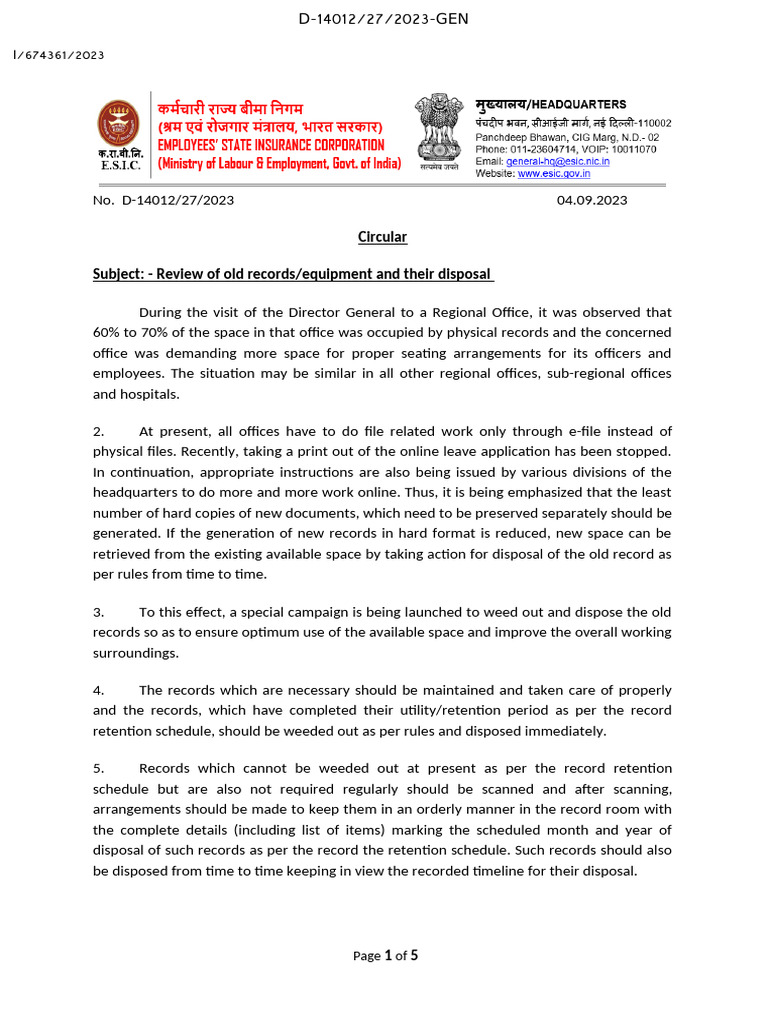 Circular Subject: - Review of Old Records/equipment and Their Disposal ...