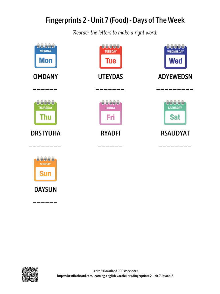 Days of The Weeks Worksheets 5 | PDF