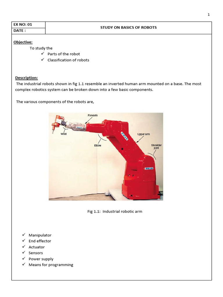 Basics of Robotics Components and Types | PDF | Actuator | Robot