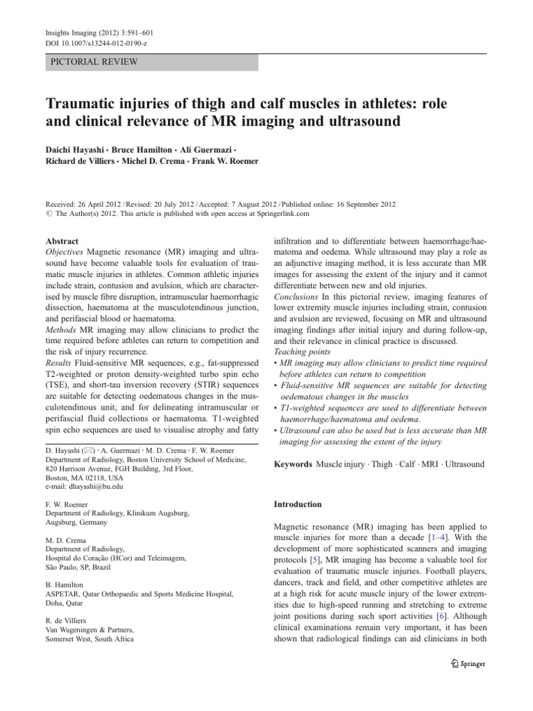 Traumatic Injuries of Thigh and Calf Muscles in Athletes Role and ...