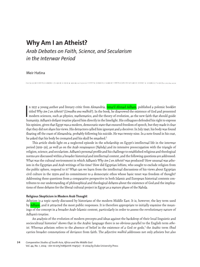 Why Am I An Atheist?: Arab Debates On Faith, Science, and Secularism in ...