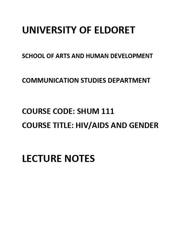 SHUM 111: HIV/AIDS Lecture Notes | PDF | Hiv/Aids | Hiv
