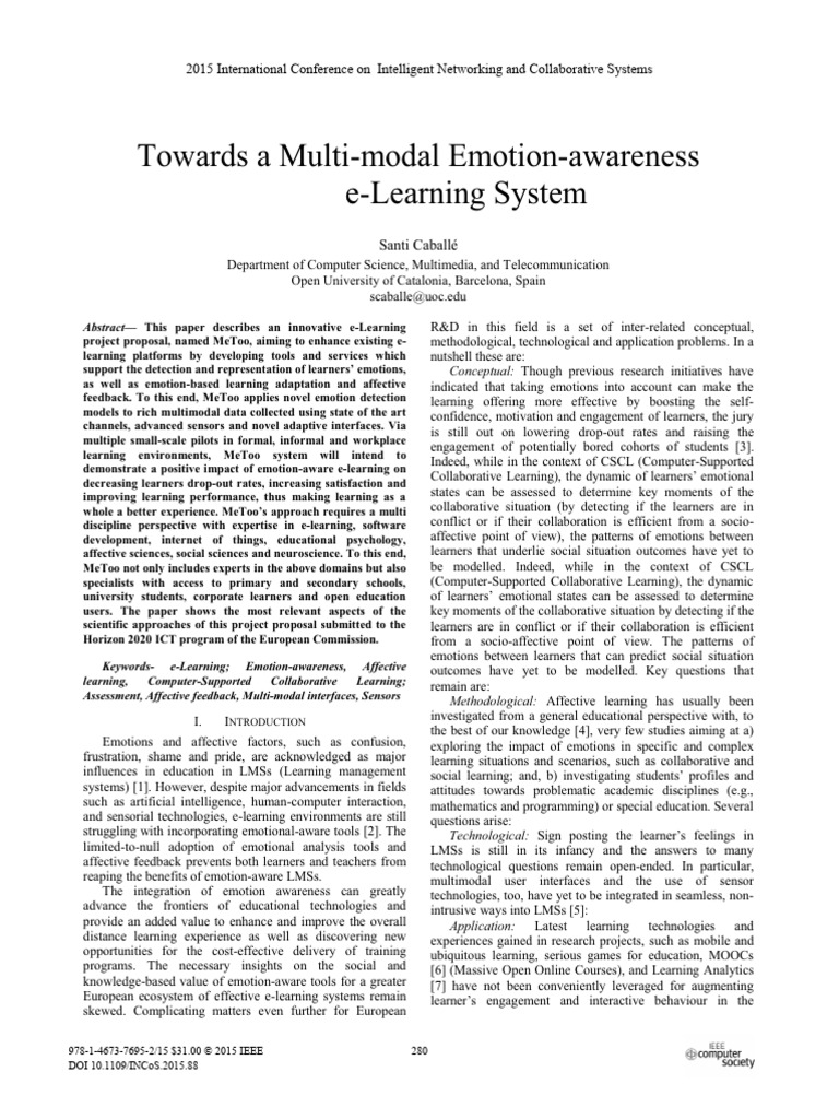 Towards a Multi-modal Emotion-Awareness E-Learning System | PDF | Learning | Emotions