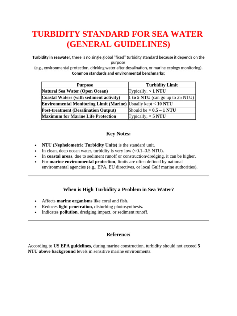 Sea Water Turbidity Standards Guide | PDF