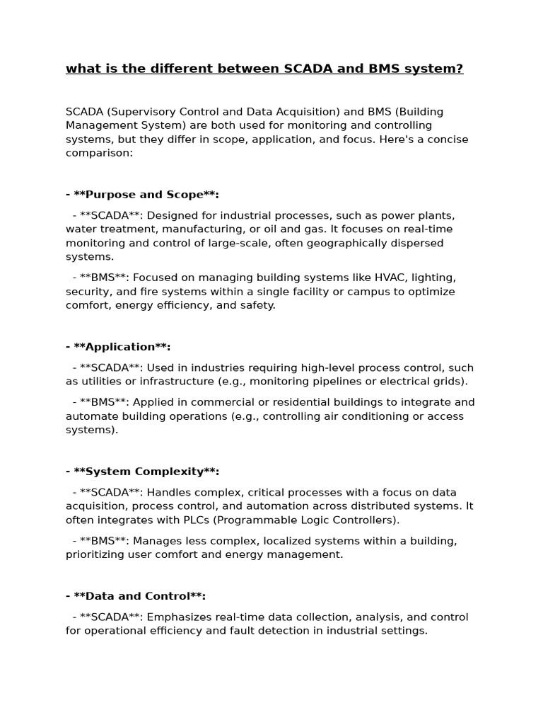 Different Between SCADA and BMS System | PDF