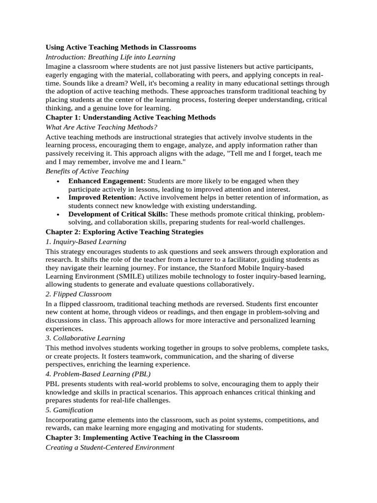 Using Active Teaching Methods in Classrooms | PDF | Teaching Method ...
