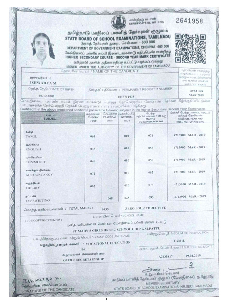 12th Mark Sheet | PDF
