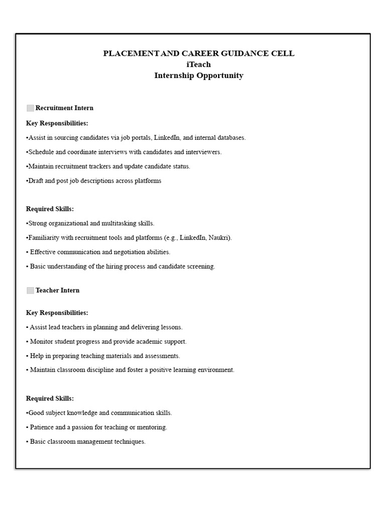 ITeach Key Responsibilities & Required Skills | PDF