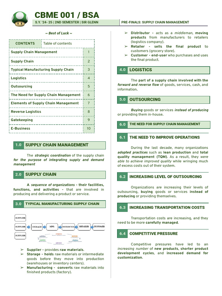 CBME 001-Lesson 7 Reviewer | PDF | Supply Chain | Logistics