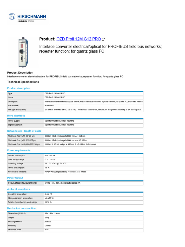 OZD Profi 12M G12 PRO - Techdata | PDF | Optical Fiber | Decibel