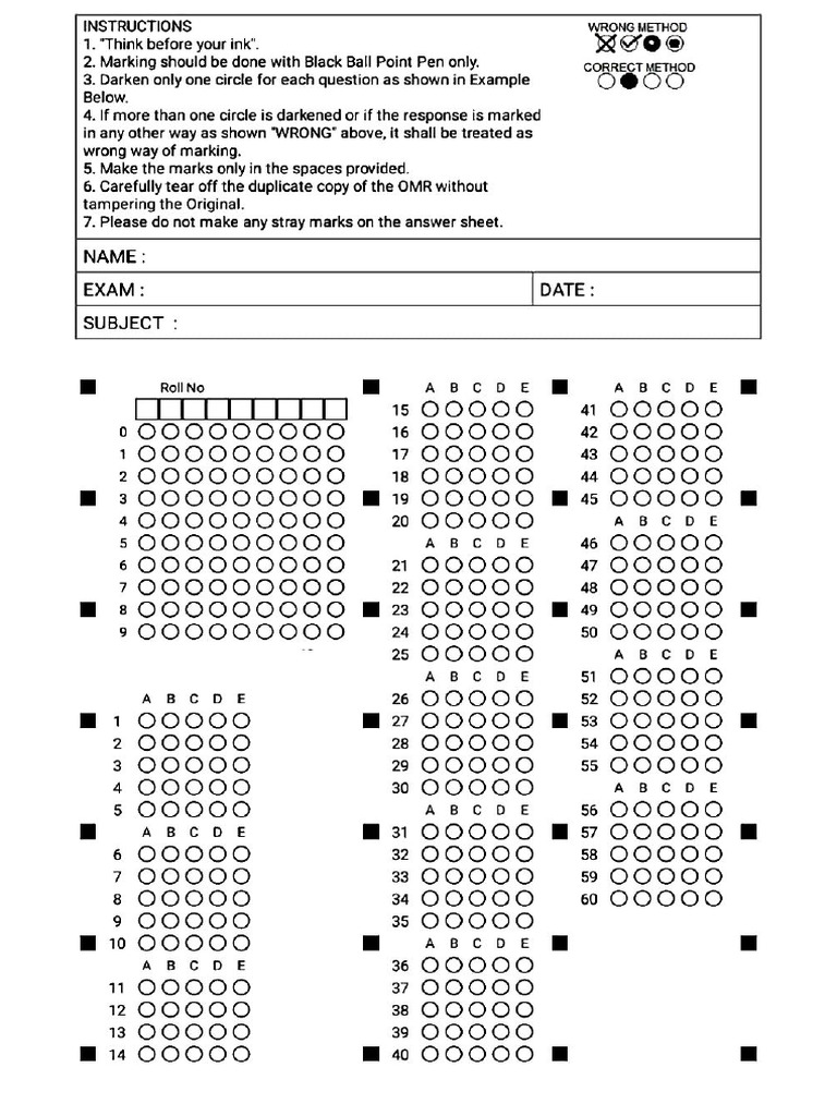 OMR Sheet For SSC Mock Tests | PDF