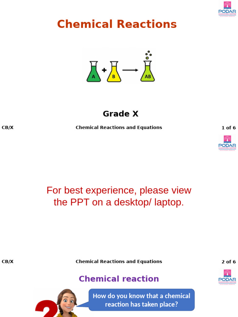 PPT1 CB X Sci Chemical Reactions and Equations | PDF