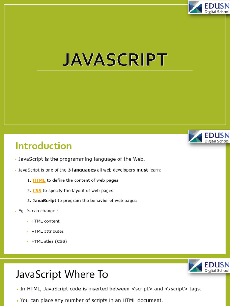 01 Javascript Introduction | PDF | Html | Java Script