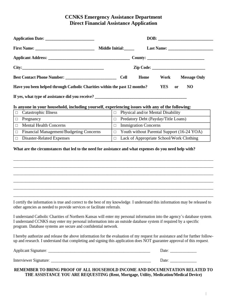 2022 Emergency Financial Assistance Application | PDF