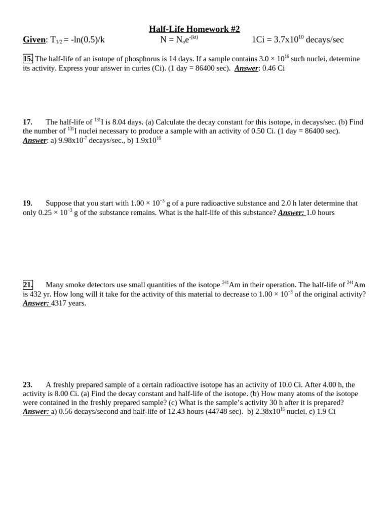 Radioactive Decay Calculations Guide | PDF