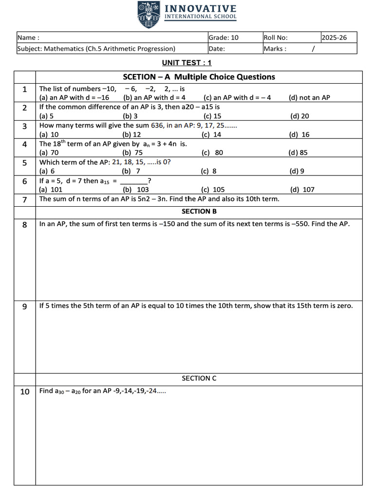 G10 Math Ut1 Ap 25-26 | PDF