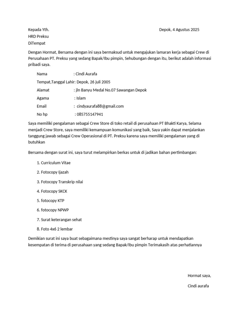 DOC-20250617-WA0002. SURAT LAMARAN CREW STORE | PDF