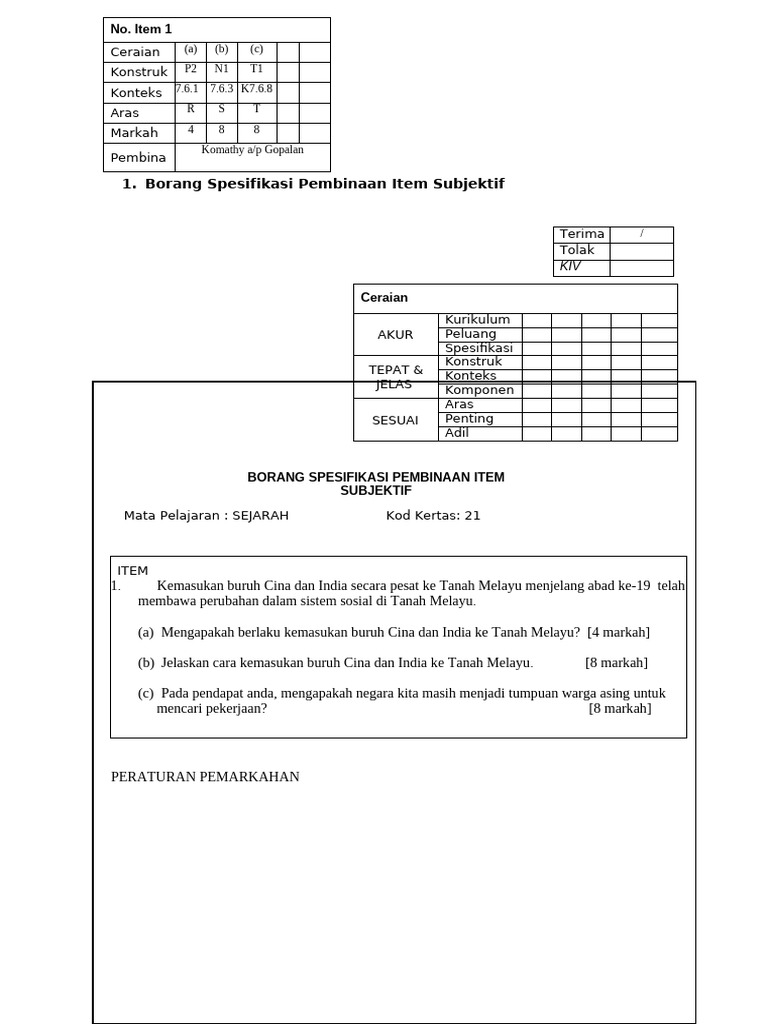Contoh JSI Borang Spesifikasi Pembinaan Item Esei | PDF