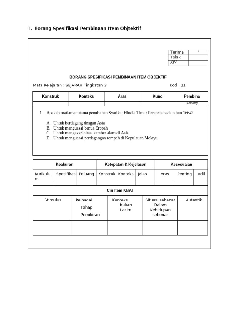 Contoh JSI Borang Spesifikasi Pembinaan Item Obj (2) | PDF