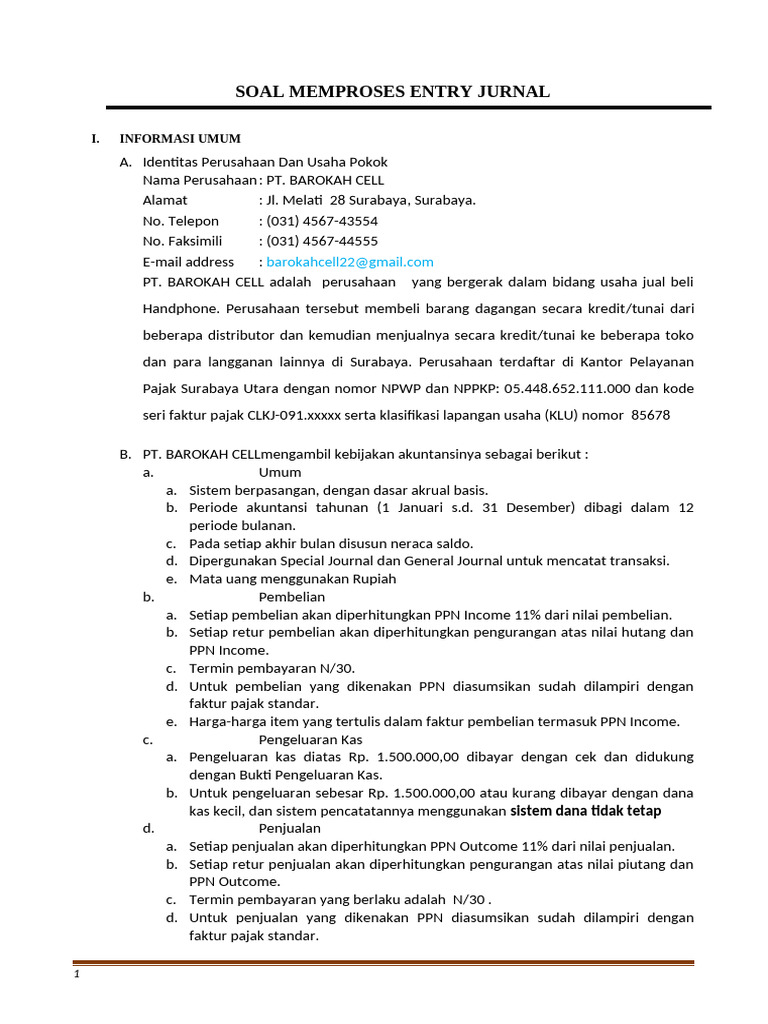 Proses Entry Jurnal PT Barokah Cell | PDF