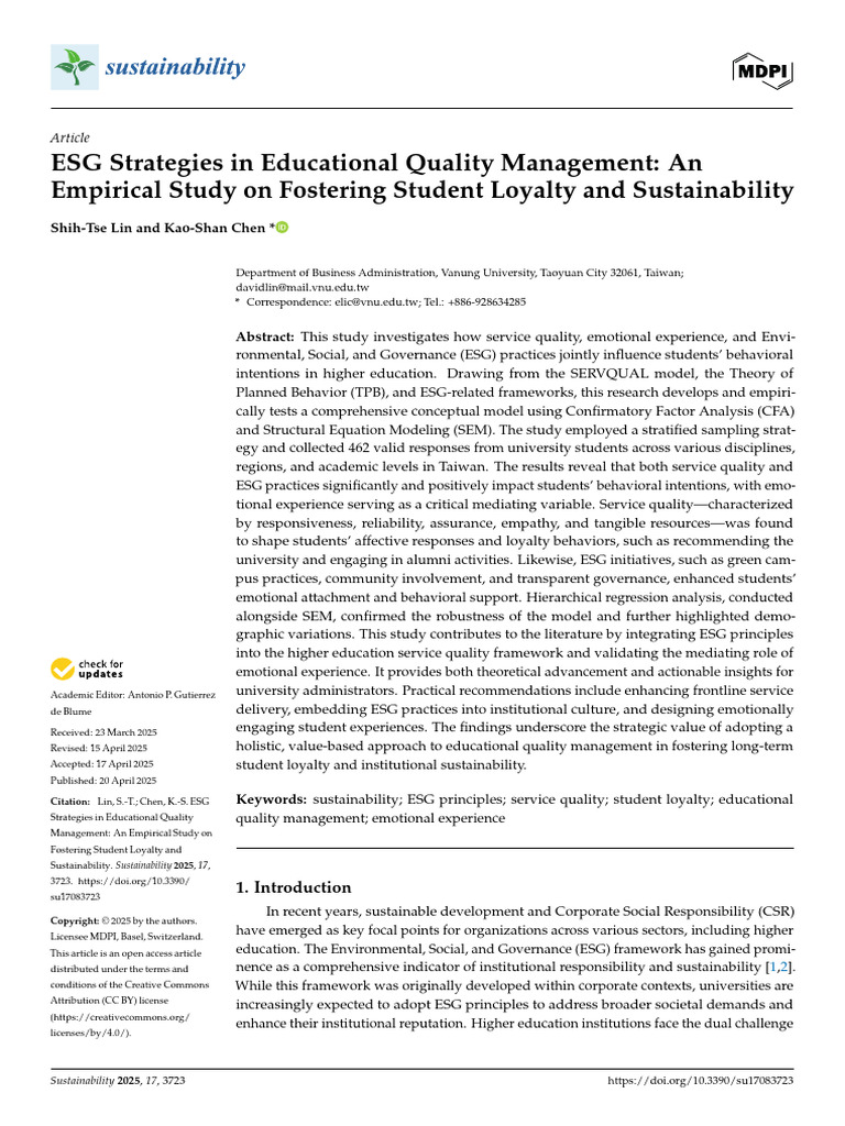 ESG Strategies in Educational Quality Management An Empirical Study On ...