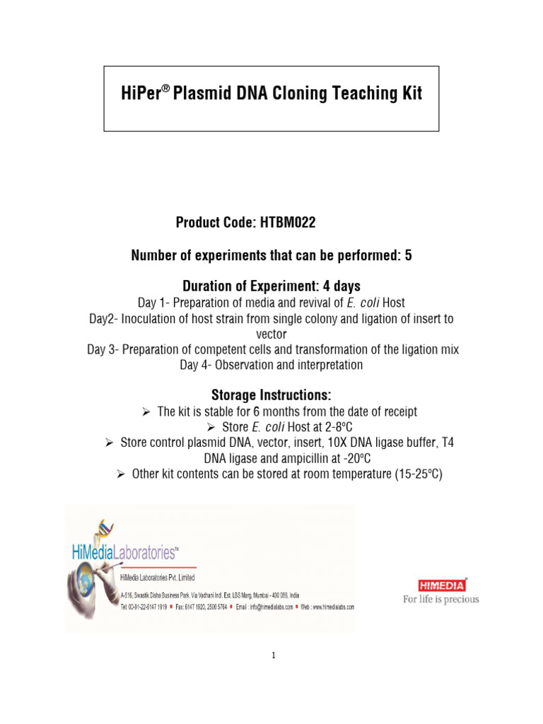 HImedia Protocol Plasmid Cloning | PDF | Molecular Cloning | Vector (Molecular Biology)