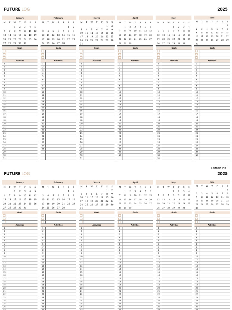 2025 Half-Yearly Calendar Planner_Jan-June | PDF