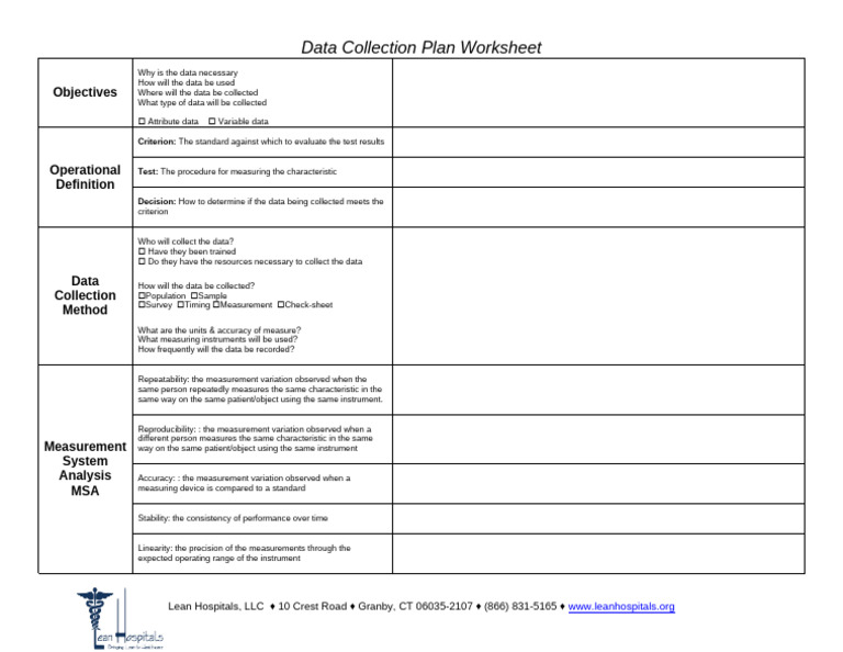 Data Collection Plan Worksheet | PDF
