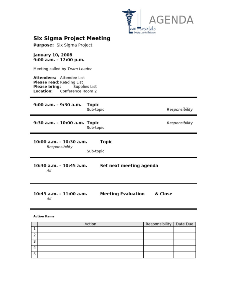 Six Sigma Project Meeting Agenda | PDF