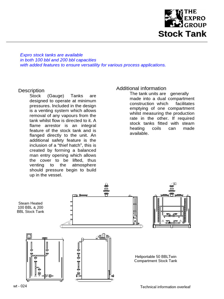 Expro Stock Tank Specifications Guide | PDF | Mechanical Engineering ...