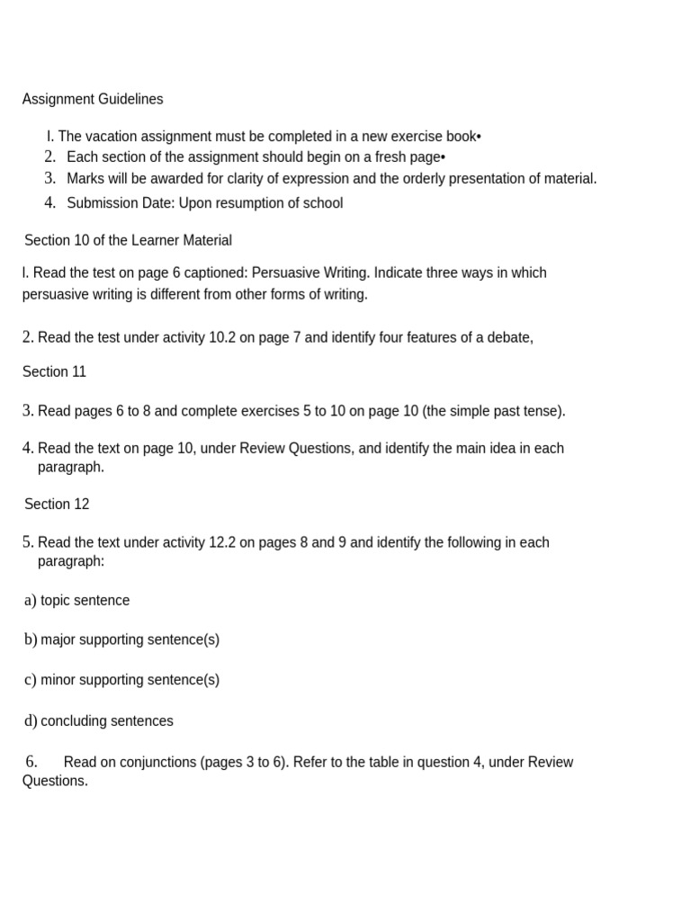 Vacation Assignment Guidelines for Students | PDF | Linguistics ...