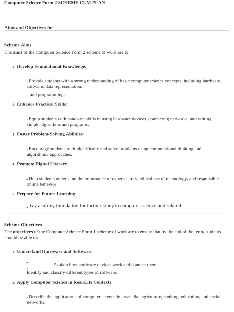 Computer Science Form 2 Curriculum Guide | PDF | Computer Programming ...