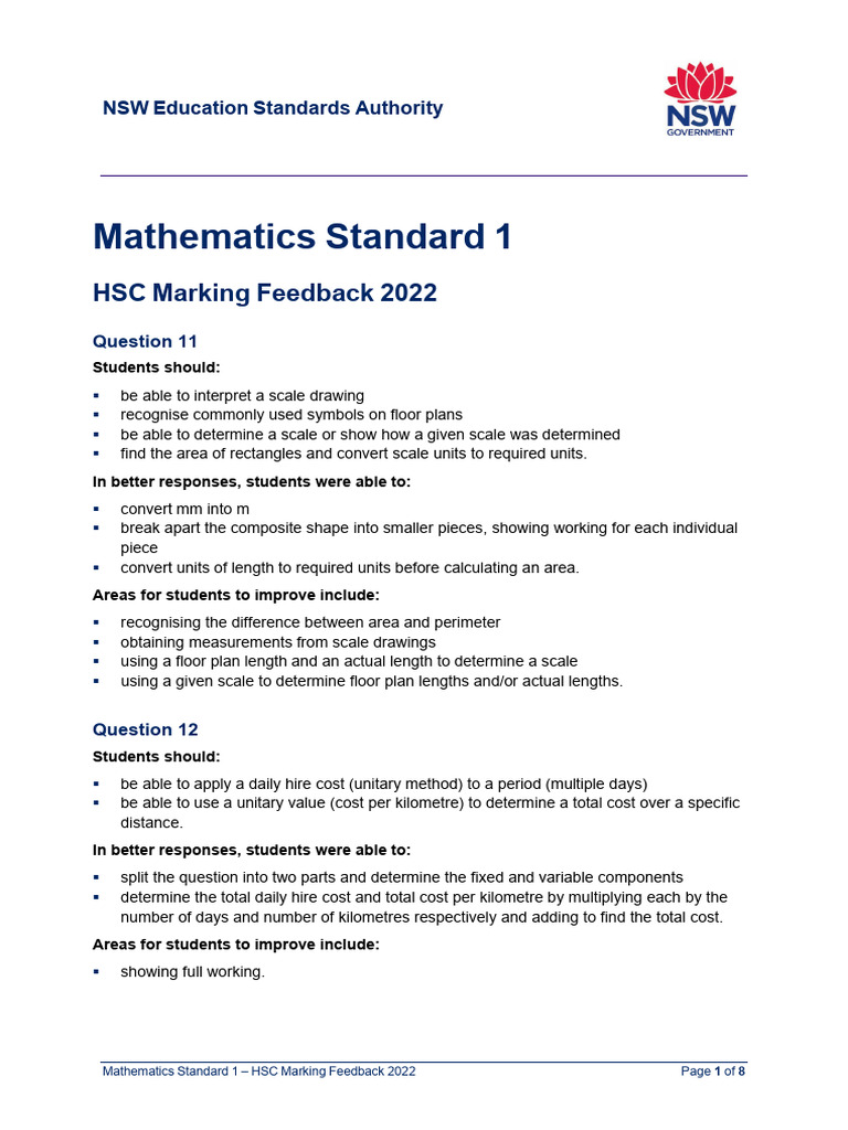 2022 HSC Mathematics Standard 1 Marking Feedback | PDF | Trigonometry ...