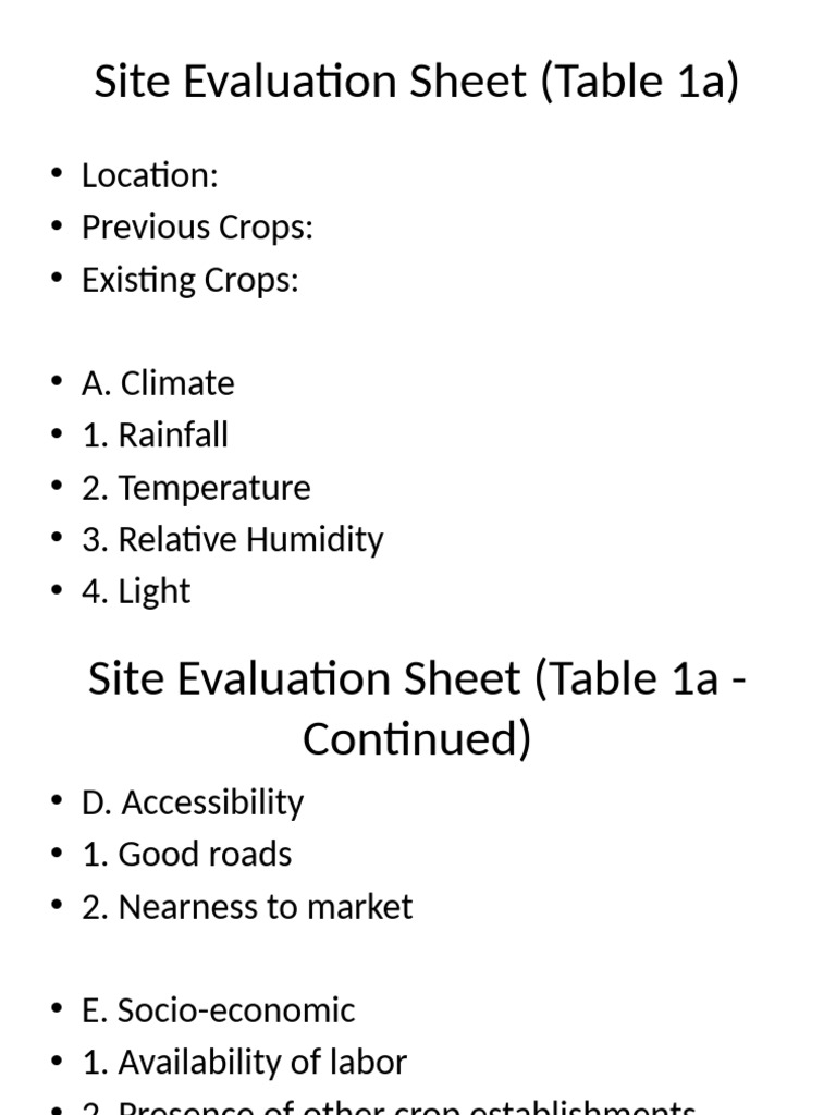 Site Evaluation Sheet Presentation | PDF