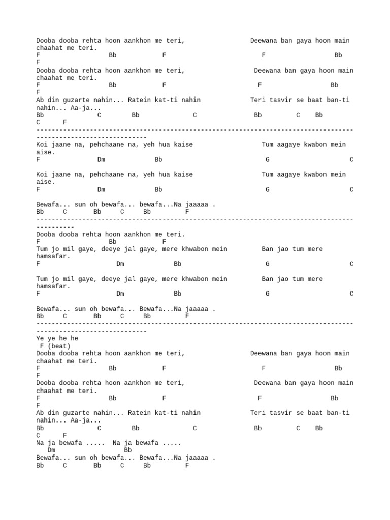 Dooba Dooba Guitar Chords | PDF
