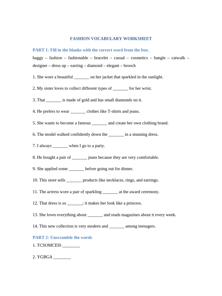 Fashion Vocabulary Worksheet | PDF