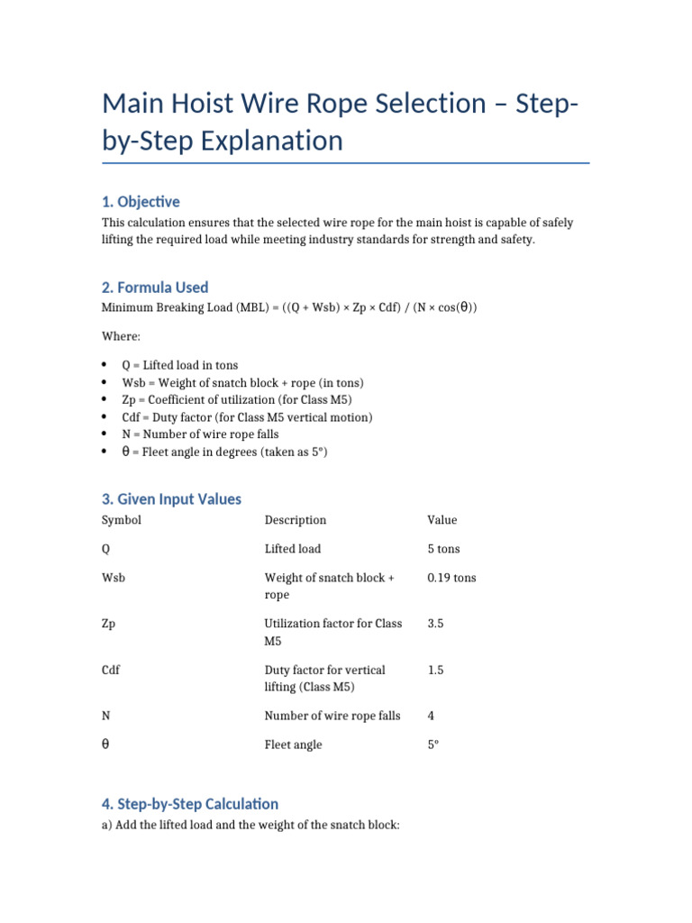Wire Rope Selection Calculation (1) | PDF | Rope