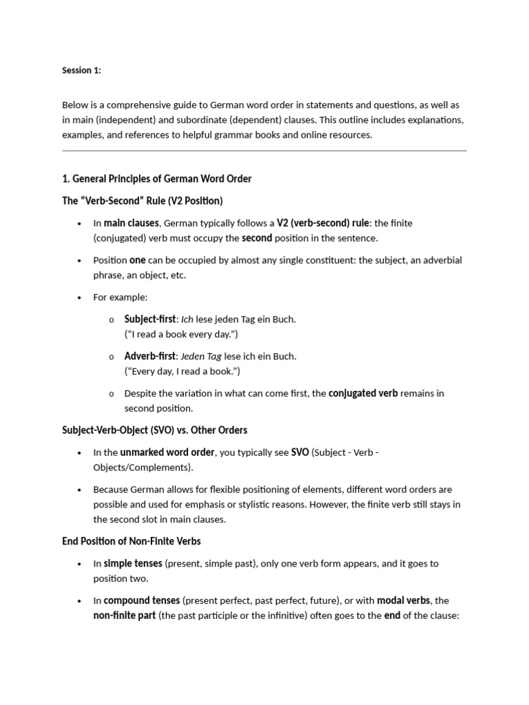 Session 1 - Word Order - Statements - Questions - Main vs. Subordinate ...