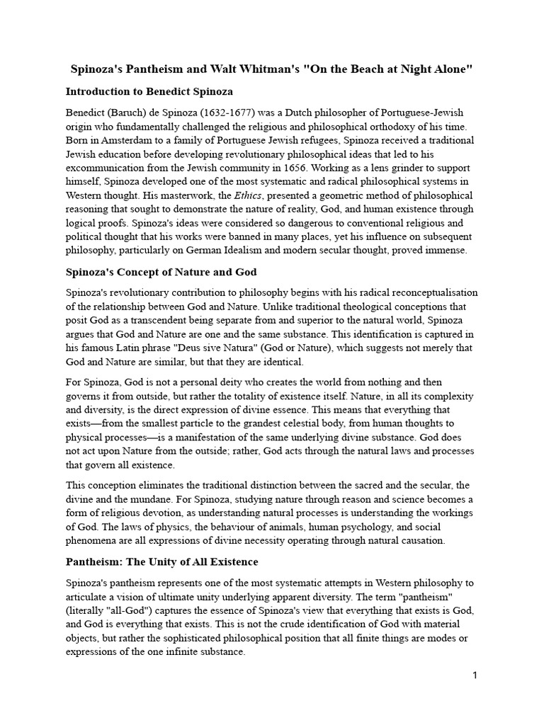 Spinoza and Whitman's Night Analysis | PDF | Baruch Spinoza | Pantheism