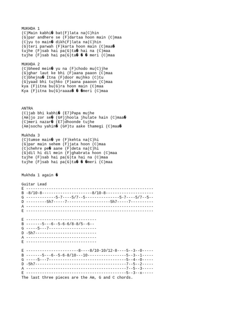Maa T Z P (Guitar Chords) | PDF