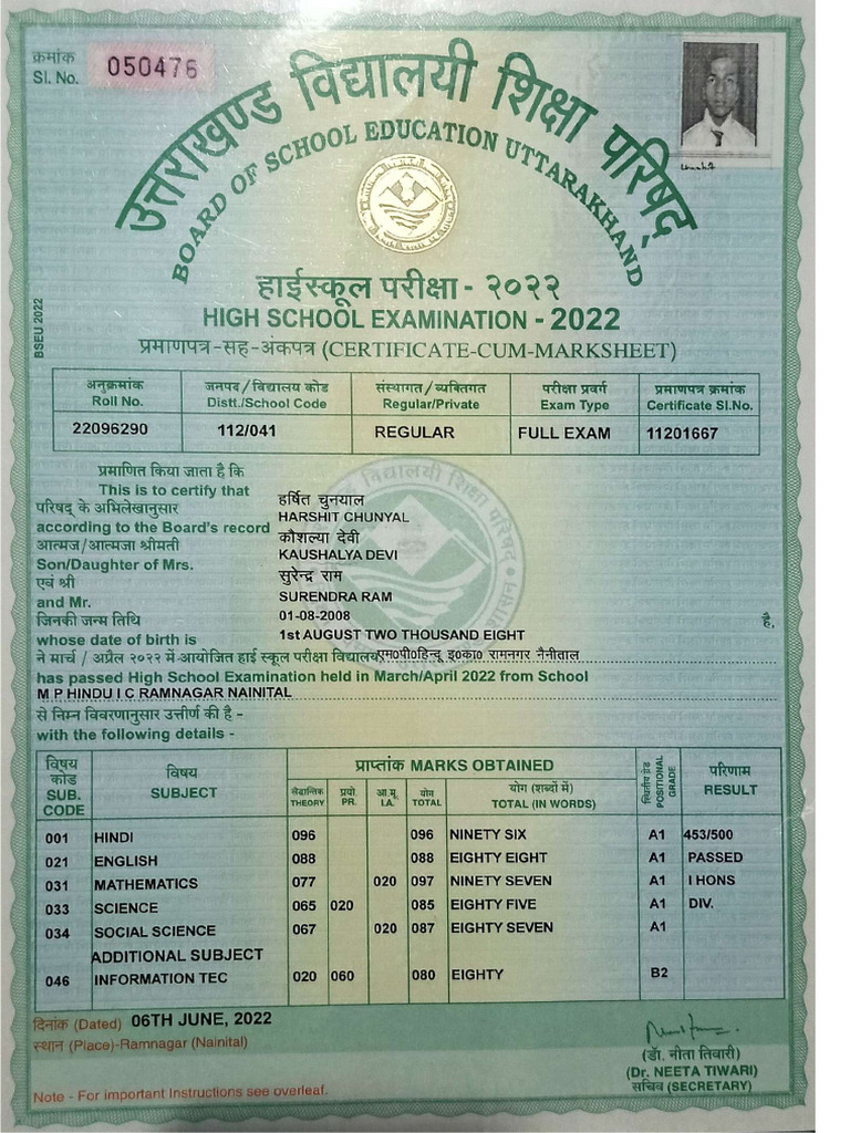 Class X Marksheet | PDF