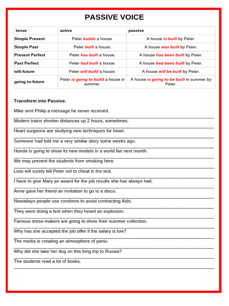 Passive Voice Grammar Drills Grammar Guides Oneonone Activities 126563 ...