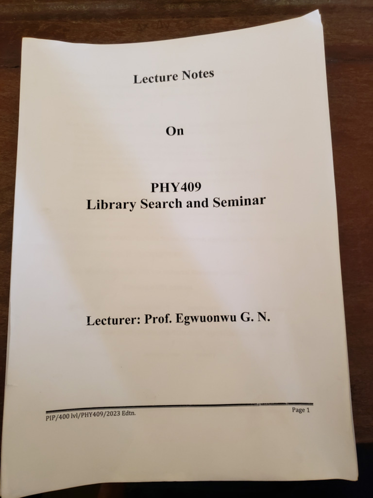 Phy 409 (Seminar Guidlines) | PDF