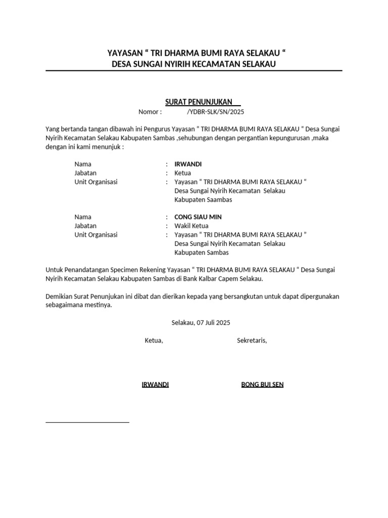 Yayasan Tri Dharma Bumi Raya Selakau | PDF