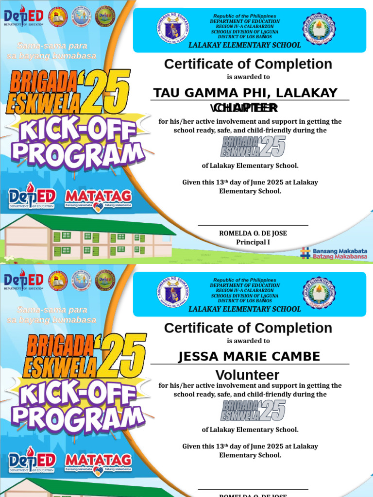 BRIGADA-ESKWELA-CERTIFICATE-OF-PARTICIPATION-2025-2026 | PDF ...